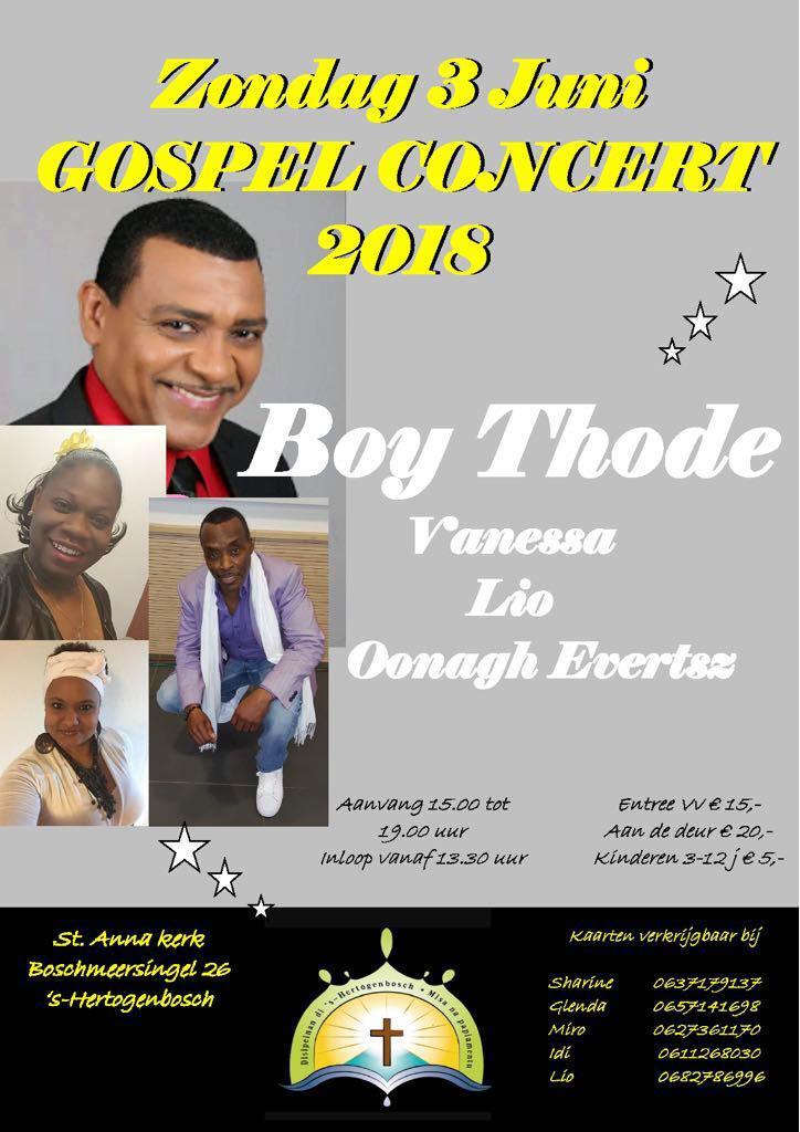 Uitnodiging: gospelconcert met o.a. Boy Thode, zondag 3 juni 2018(19 ...